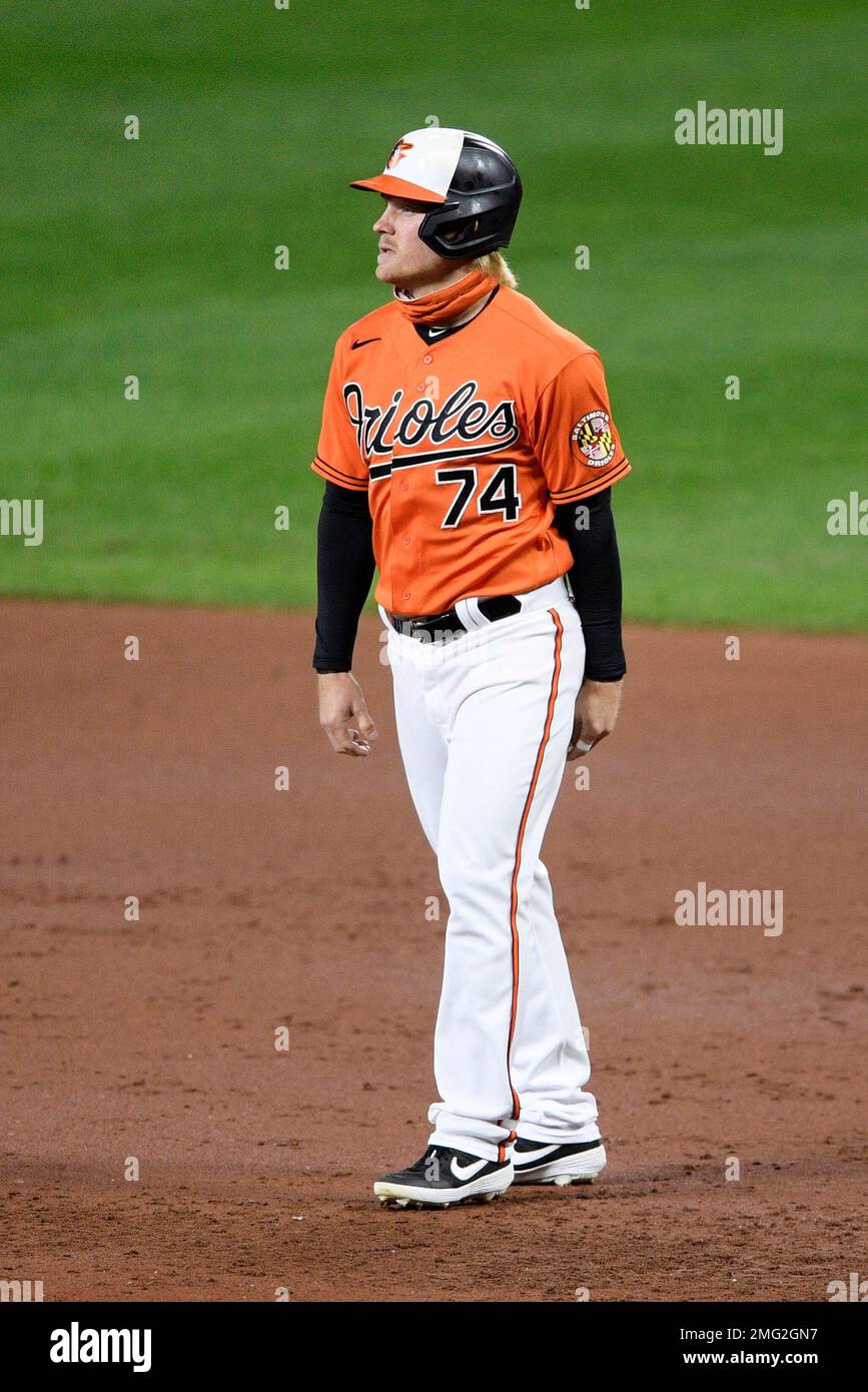 Baltimore Orioles' Pat Valaika stands on the field during a baseball ...