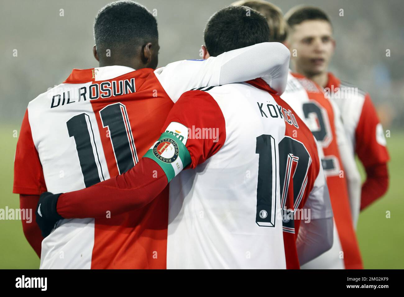 ROTTERDAM - (lr) Javairo Dilrosun of Feyenoord, Orkun Kokcu of Feyenoord celebrate the 2-0 ...