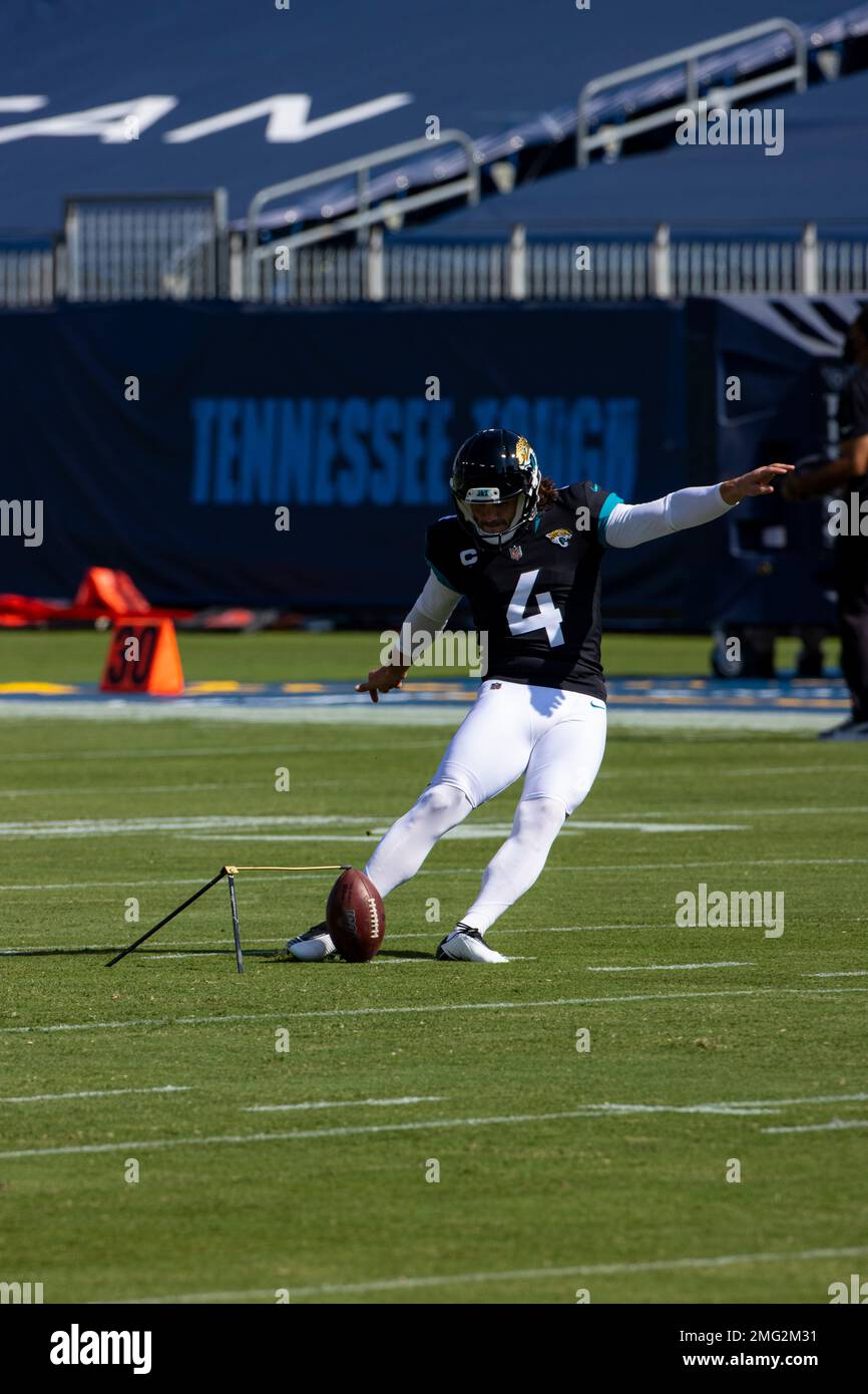 Jacksonville Jaguars kicker Josh Lambo (4) warms up before an NFL ...
