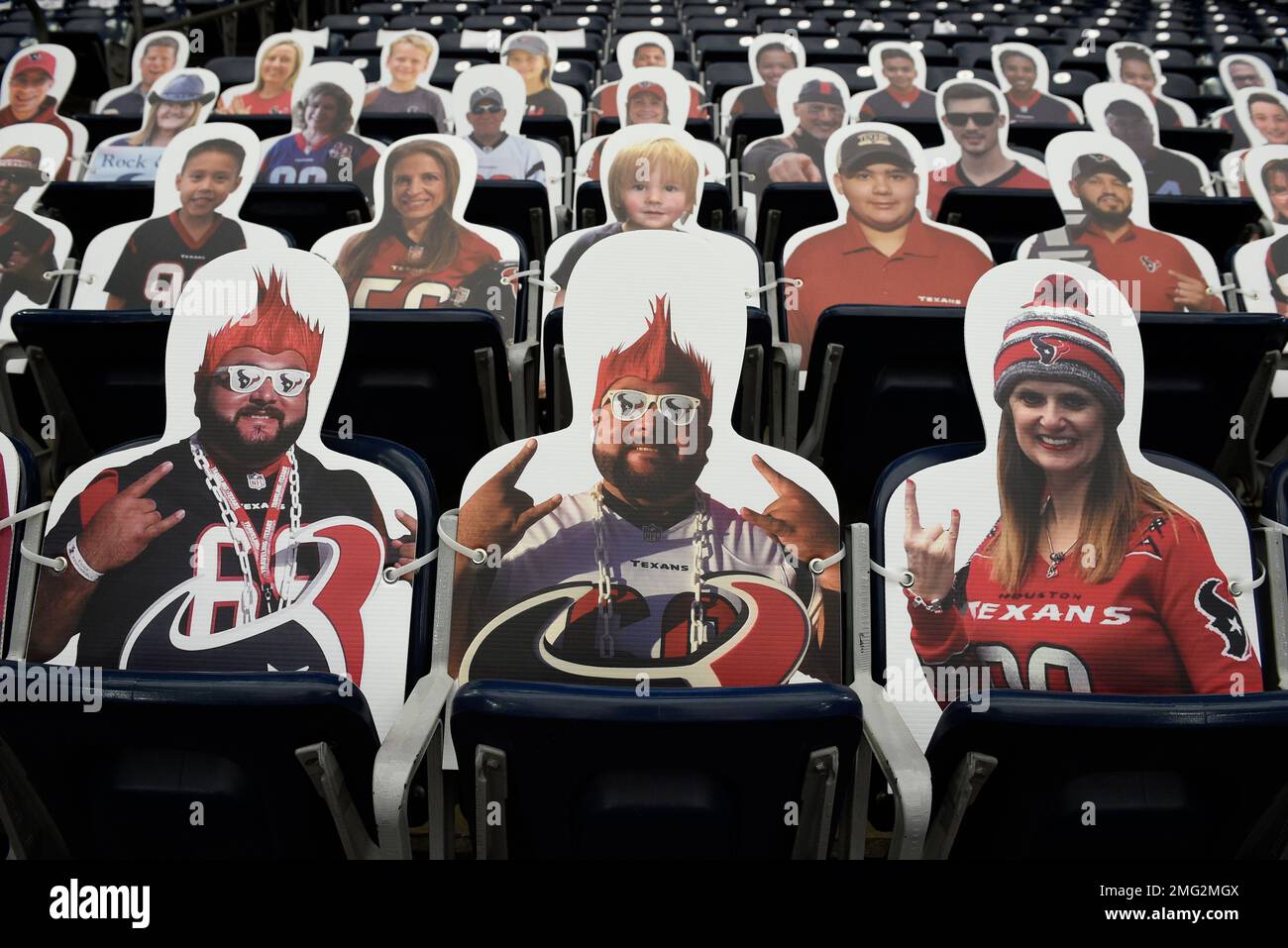 Cardboard cutouts are seen in the NRG Stadium seats before an NFL ...