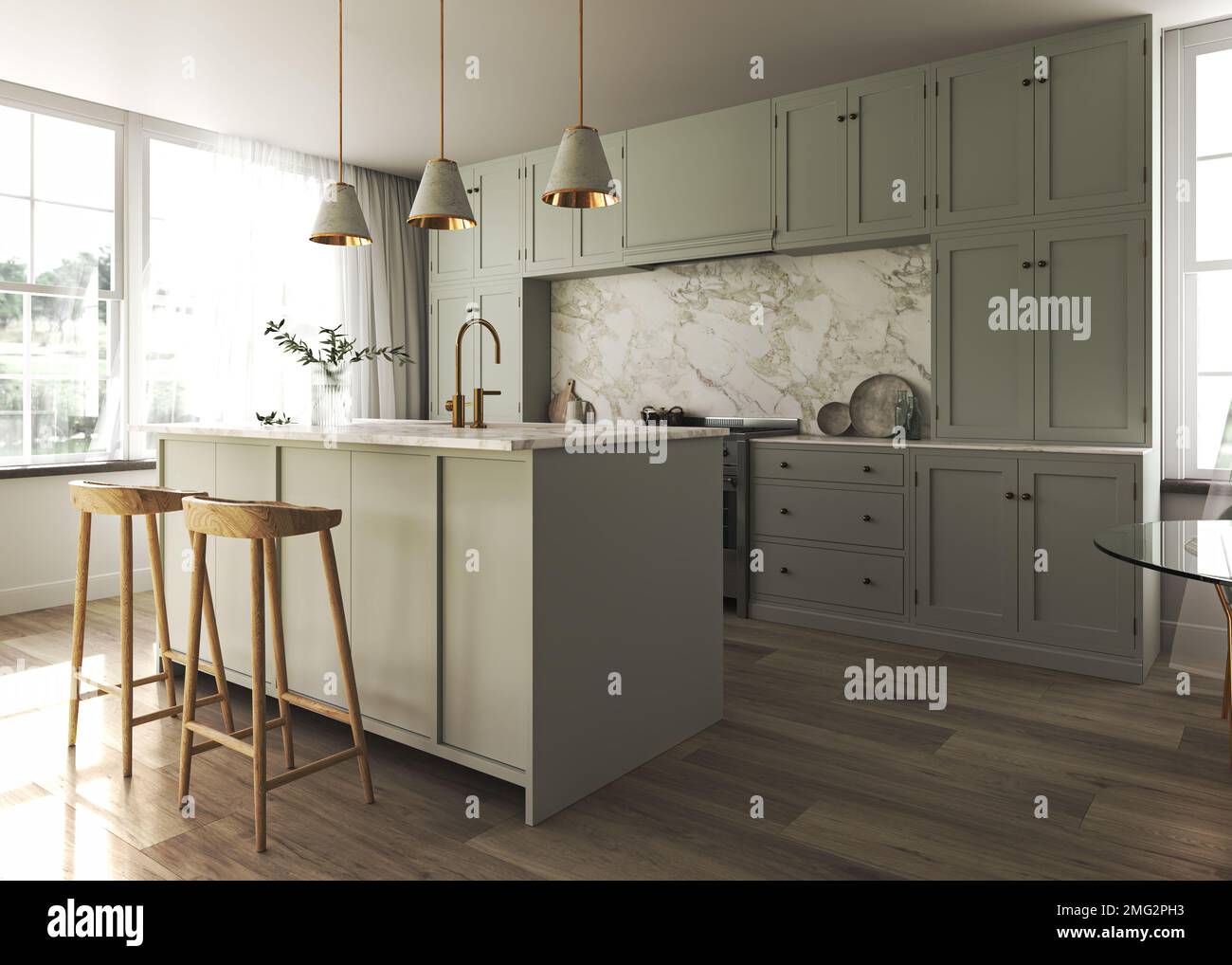 Japandi modern scandinavian style apartment kitchen interior design ...