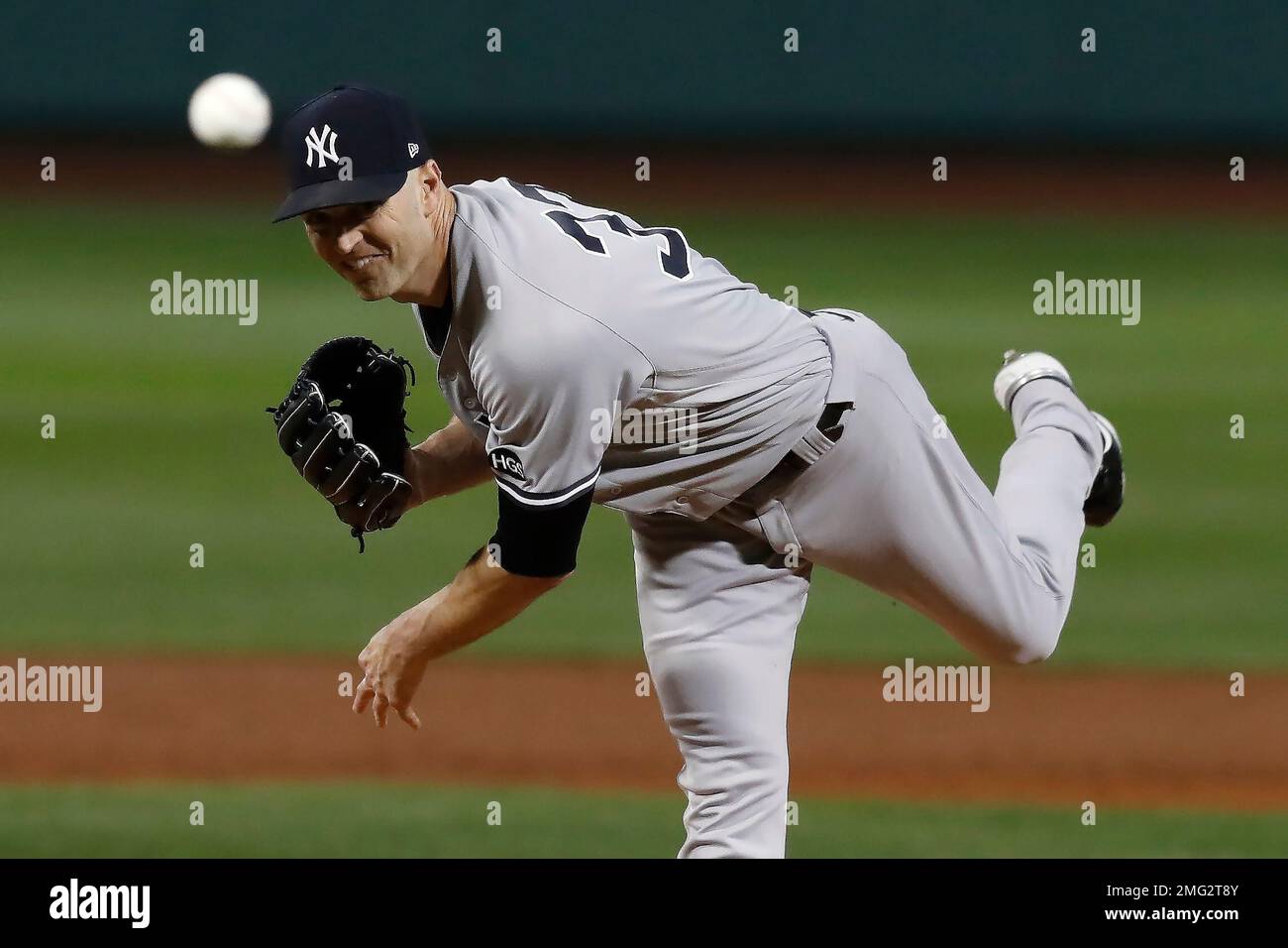 New York Yankees' J.A. Happ pitches against the Boston Red Sox during ...
