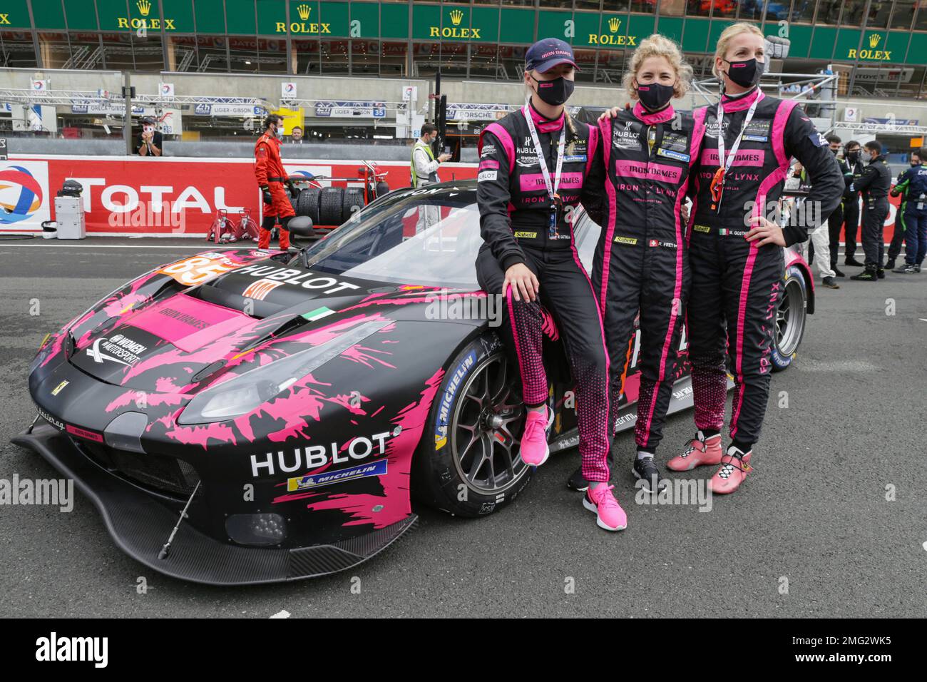 The Ferrari 488 GTE Evo No85 drivers Michelle Gatting of Denmark ...