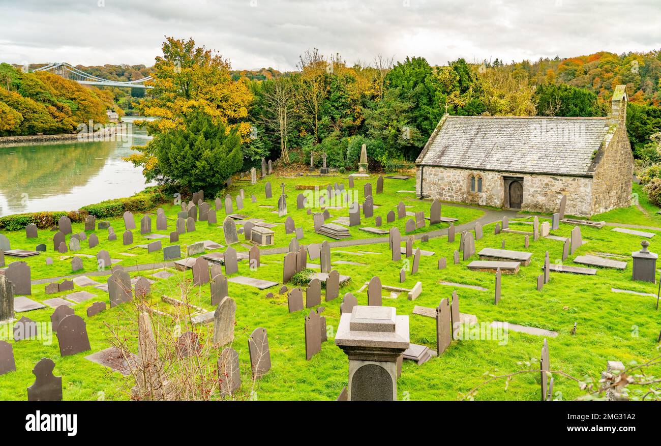 St Tysilio Church, Church Island, Menai Straits, Anglesey, North Wales ...