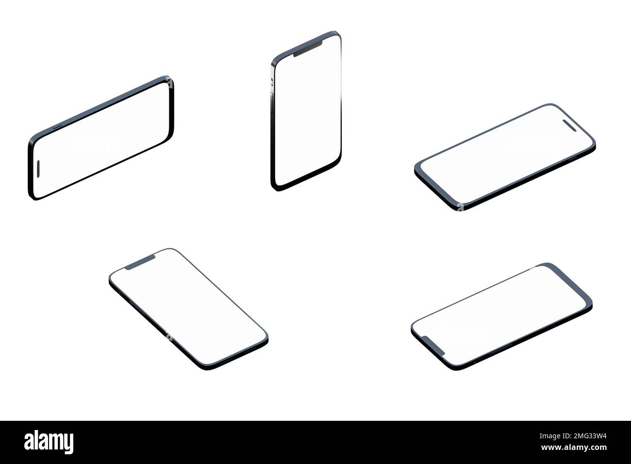 Bunch of generic smartphone mockups with white screens in isolated ...