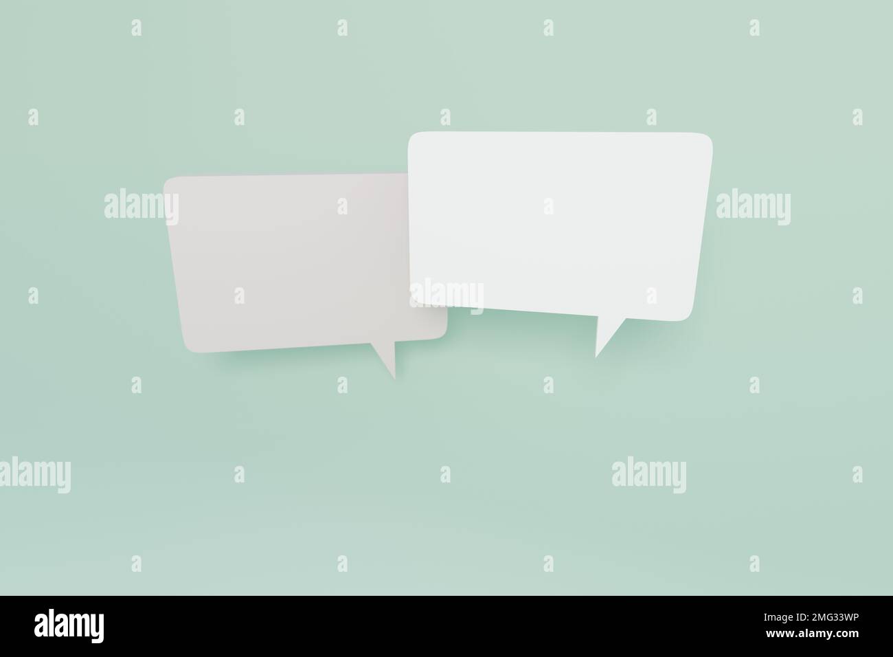 Two rectangular speech bubbles in pastel green background, 3d rendering ...