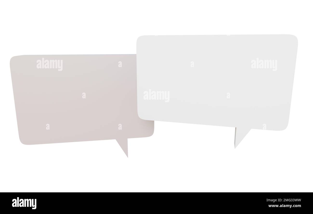 Two speech bubbles in isolated background, 3d rendering. Digital illustration of messaging ...