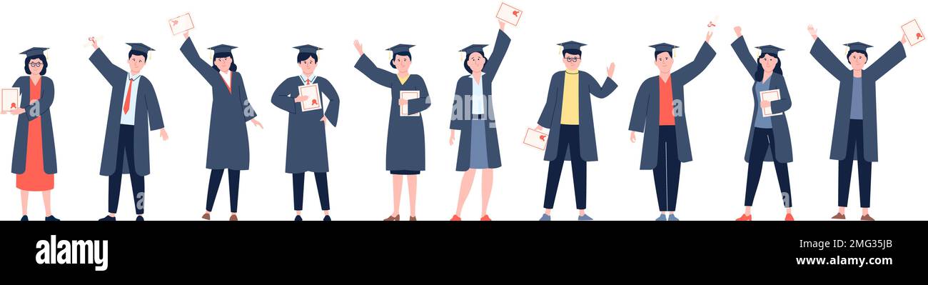 Happy graduated students hold diploma degree. Master education graduating, college or university ...