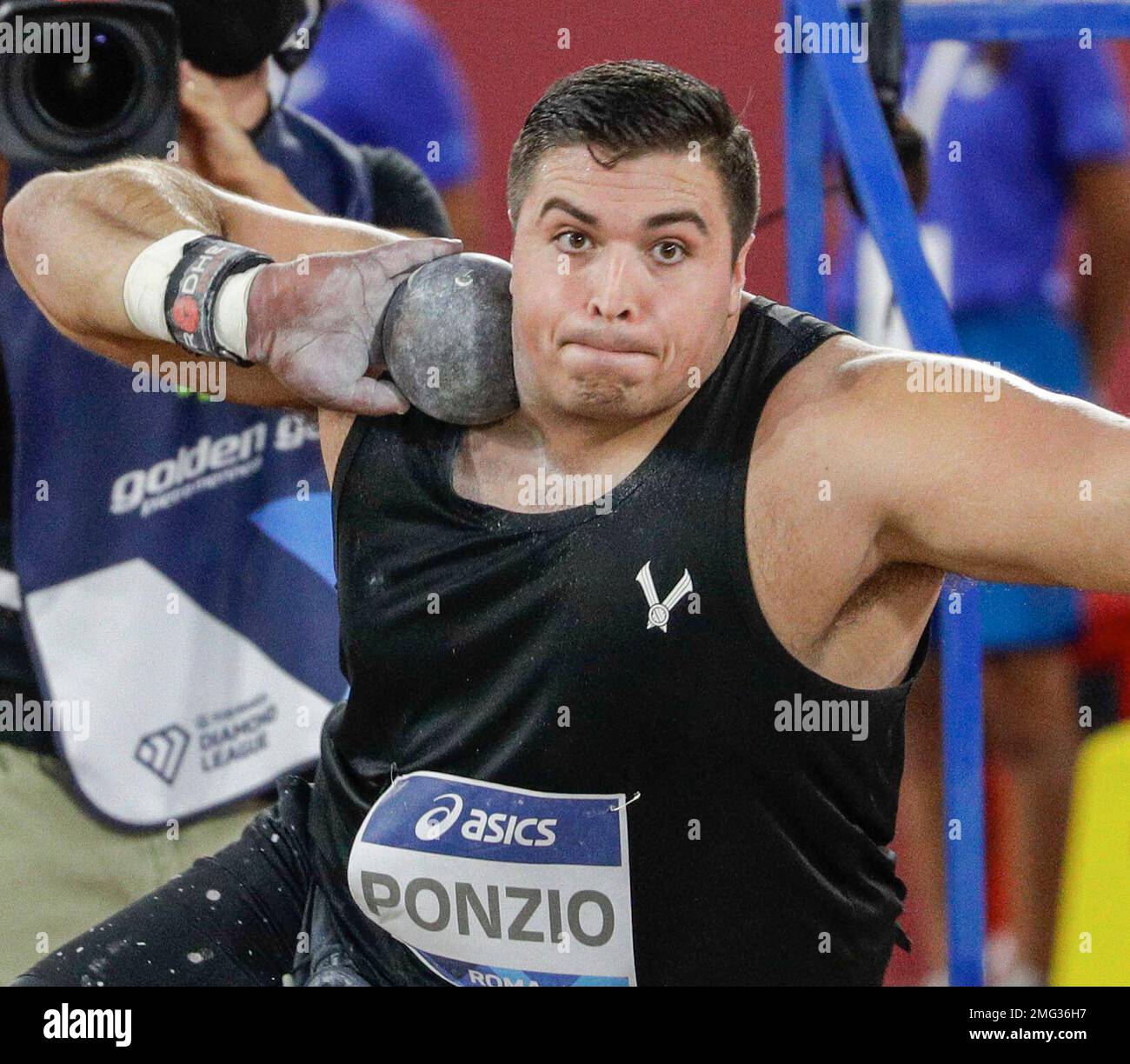 Nick Ponzio of the United States in action during the men's shot put ...