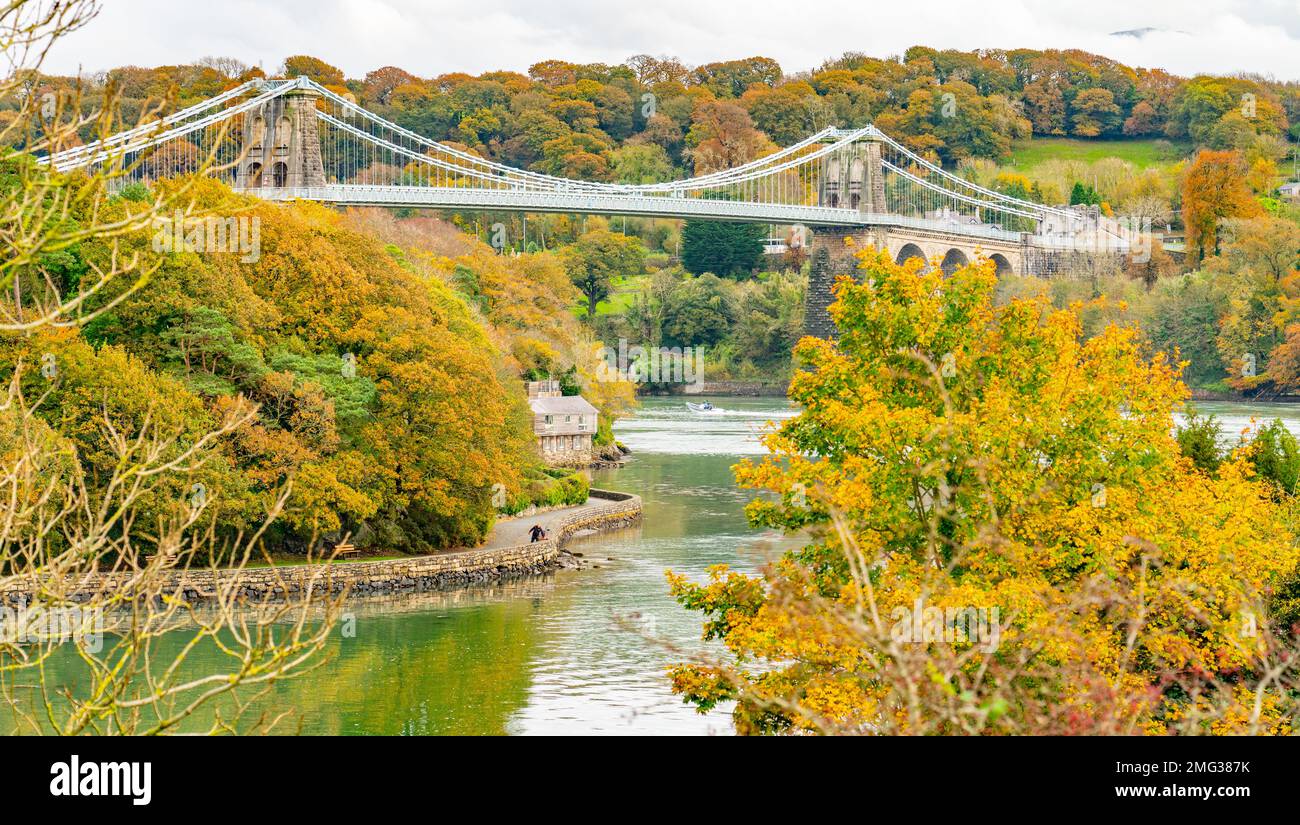 The Menai Suspension Bridge, over the Menai Straits that separate ...