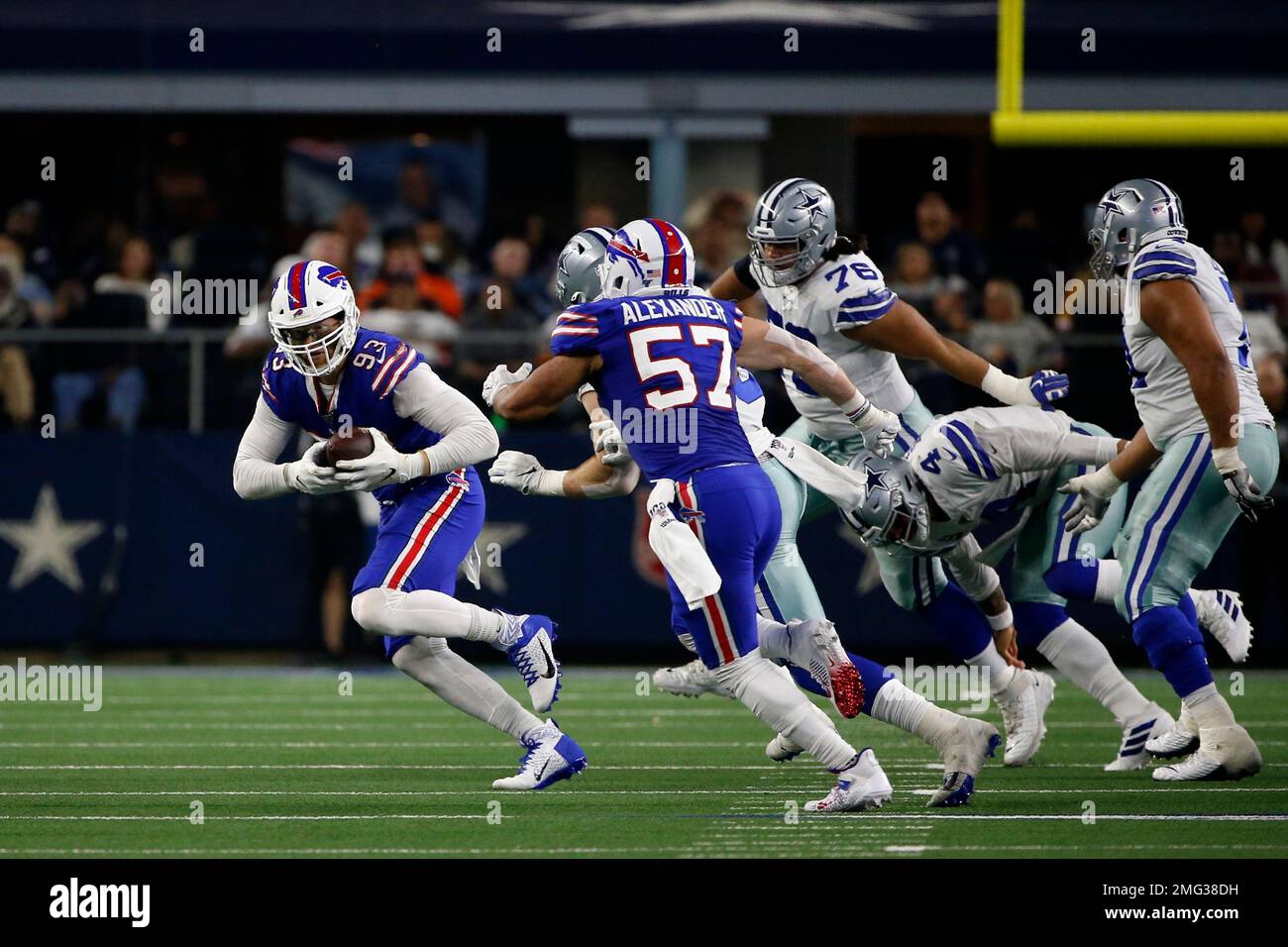 Buffalo Bills defensive end Trent Murphy (93) recovers a Dallas Cowboys ...
