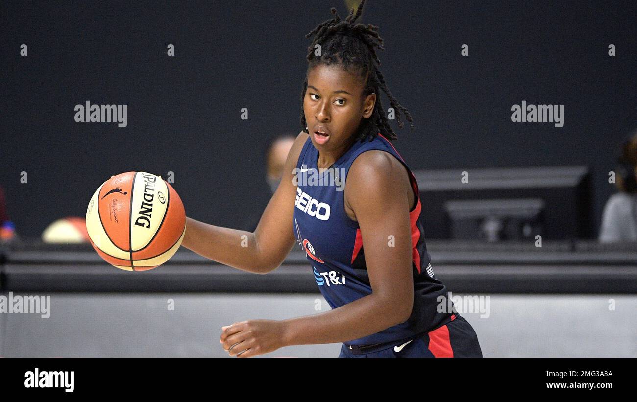 Washington Mystics guard Ariel Atkins sets up a play during the first ...