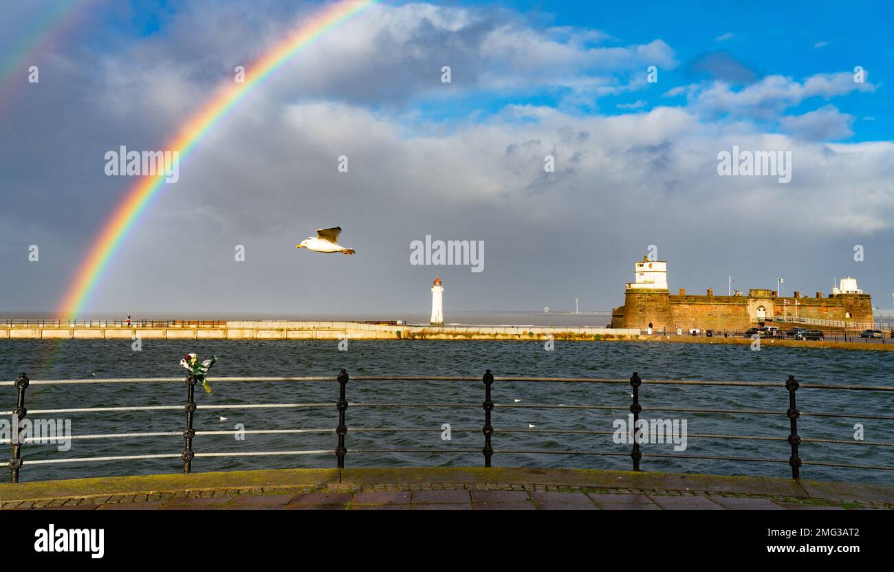New Brighton Marine Lake, Fort Perch Rock and New Brighton Lighthouse ...