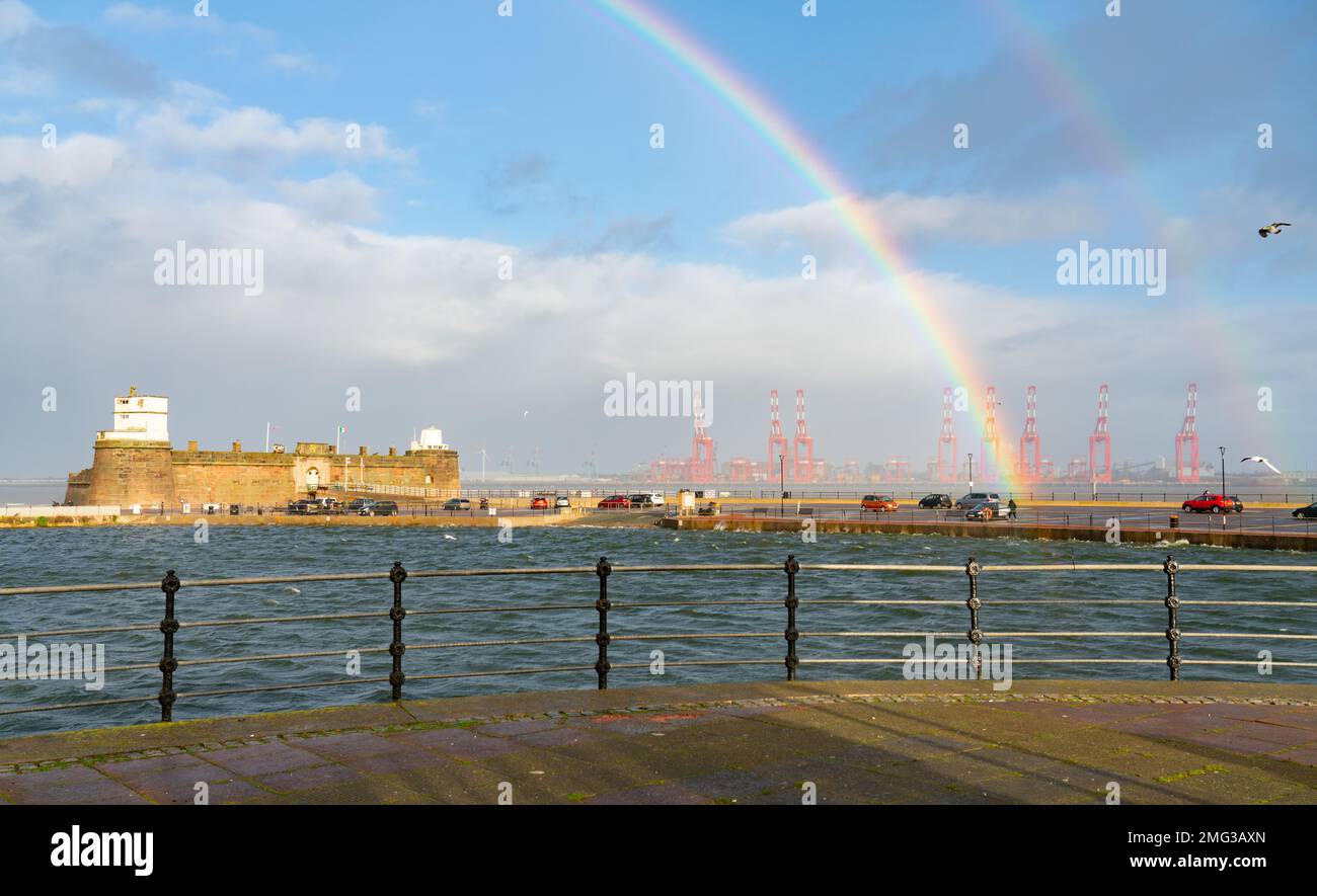 Fort Perch Rock, New Brighton Marine Lake and the Seaforth Container ...