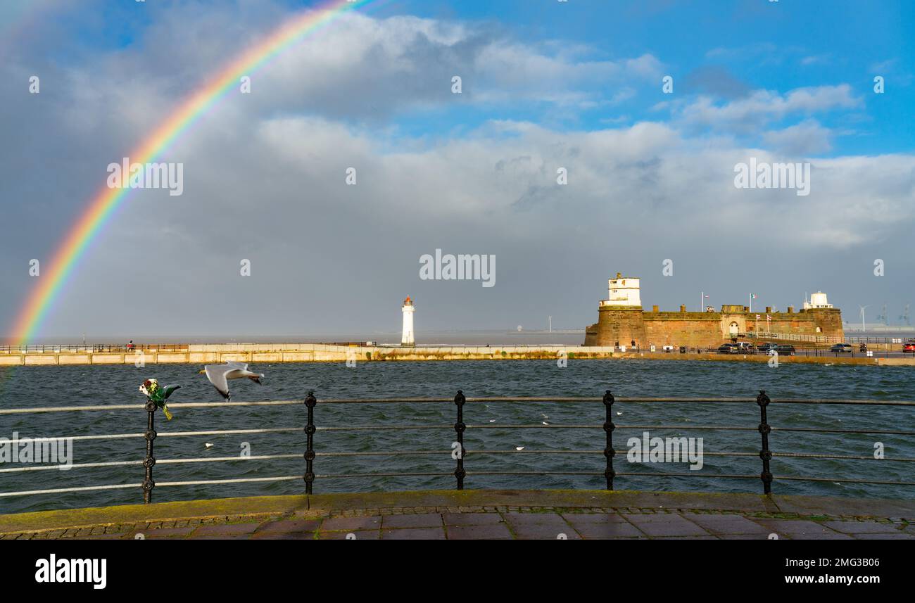 New Brighton Marine Lake, Fort Perch Rock and New Brighton Lighthouse ...