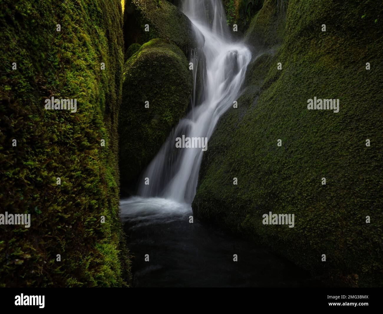 Long exposure of small freshwater river stream cascade waterfall ...