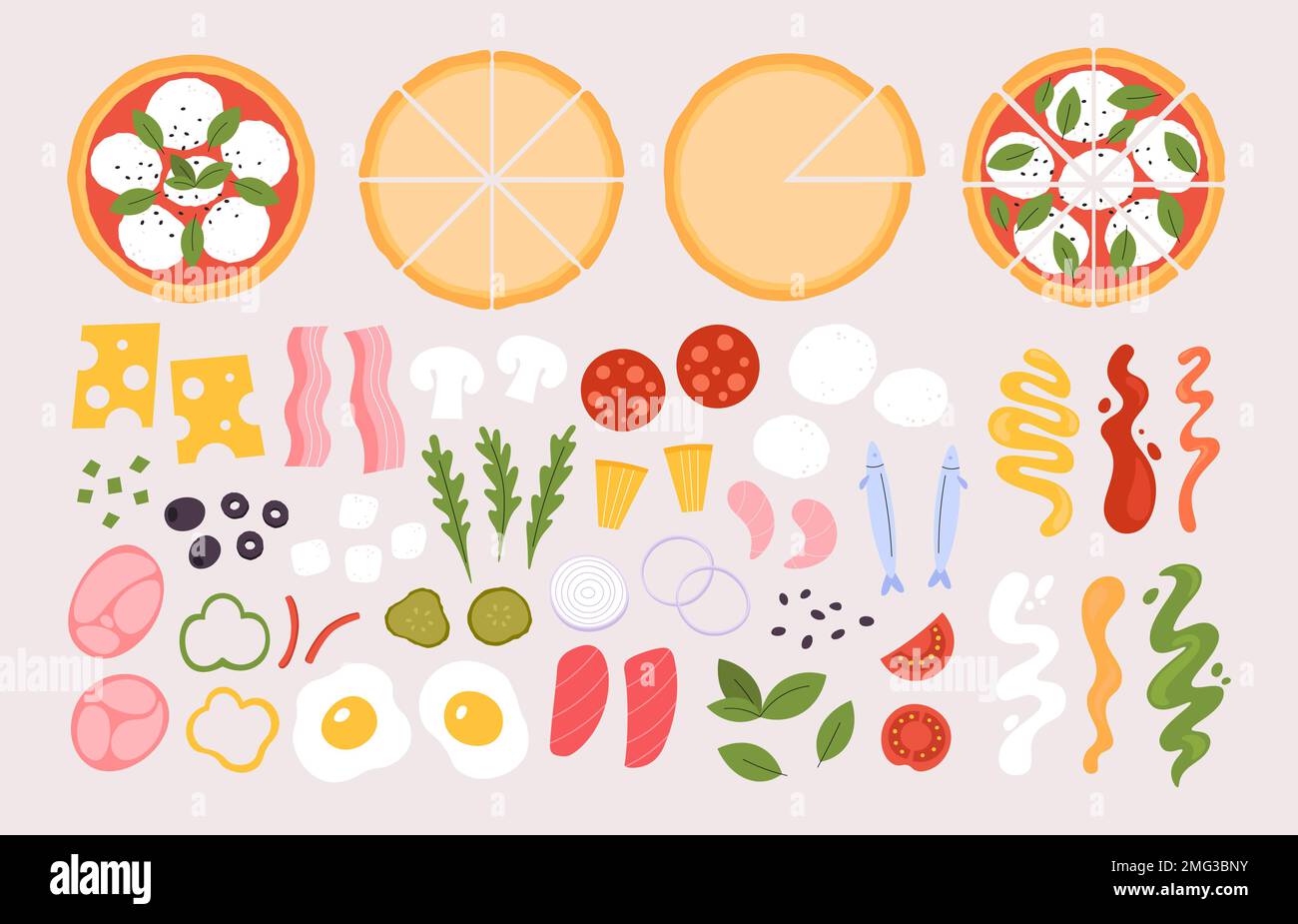 Pizza constructor ingredients. Mushrooms, sausage, cheese and ...