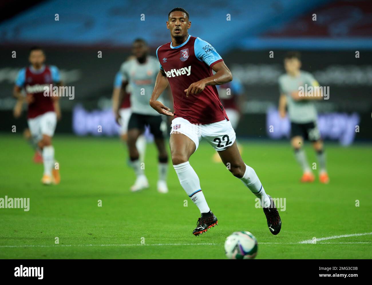 West Ham's Sebastien Haller runs during the English League Cup soccer ...