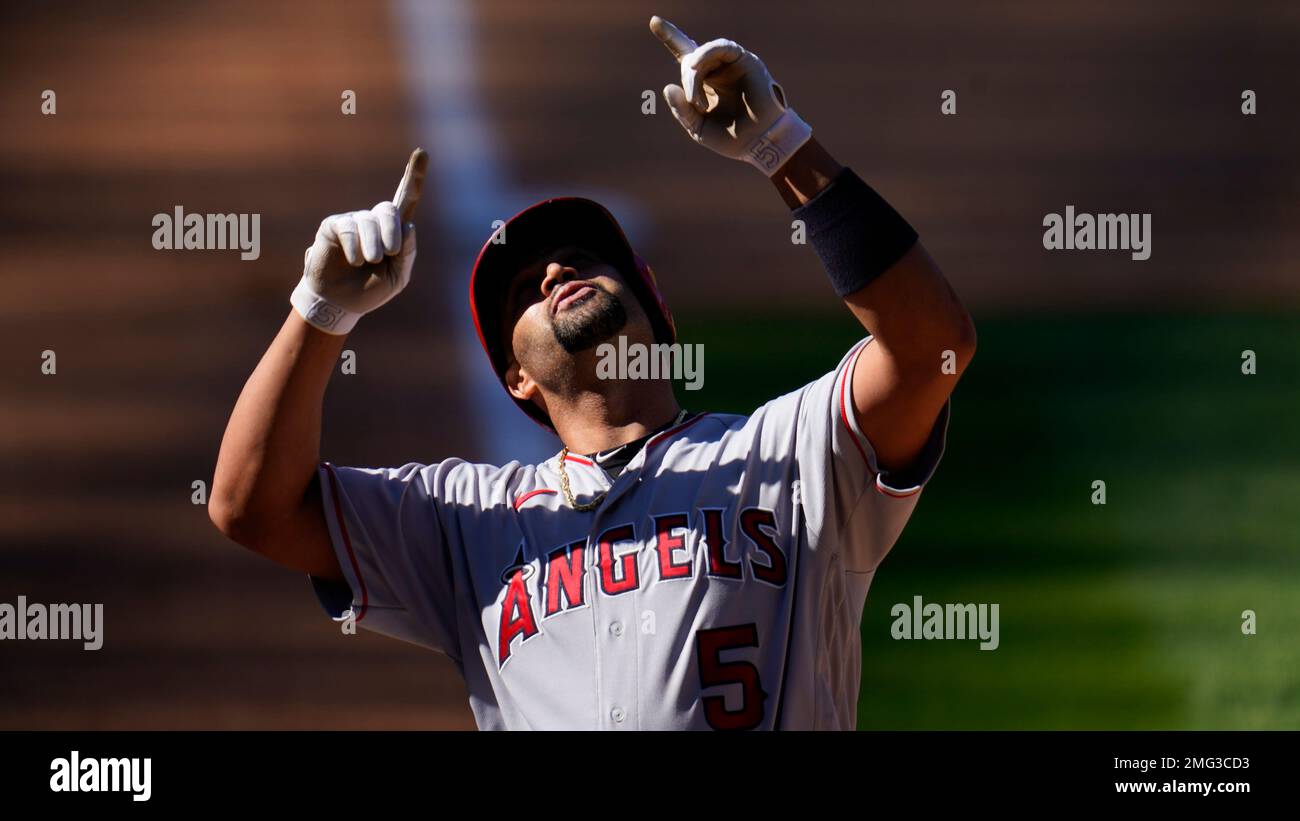 Los Angeles Angels first baseman Albert Pujols (5) in the eighth inning ...