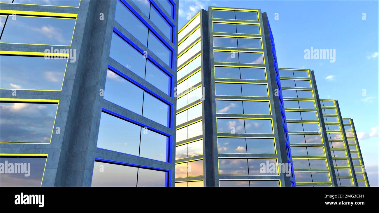 Day view of several newly built apartment buildings for Ukrainian ...