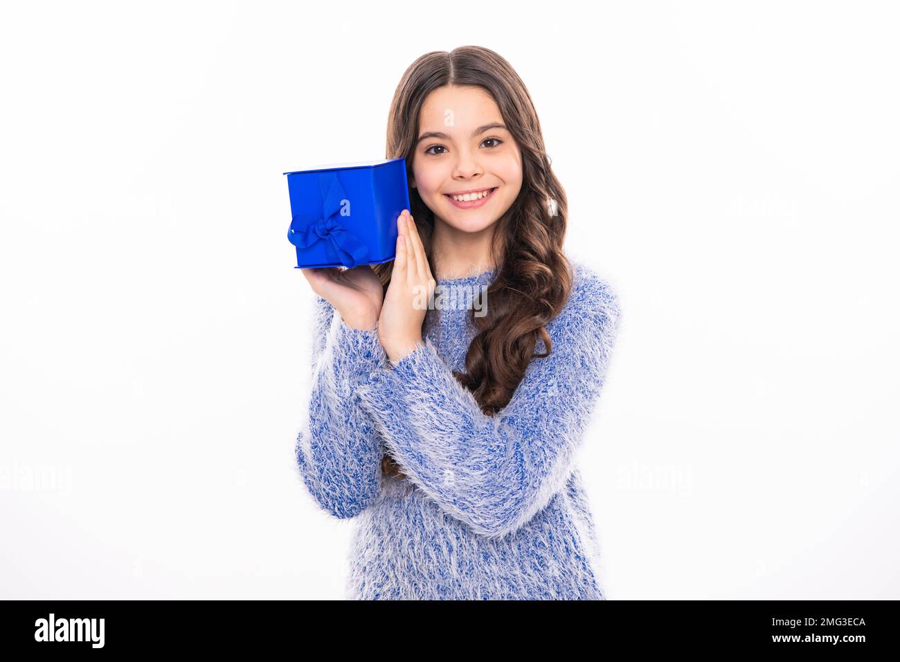 Teenager girl wear winter sweater, celebrating christmas holidays on ...