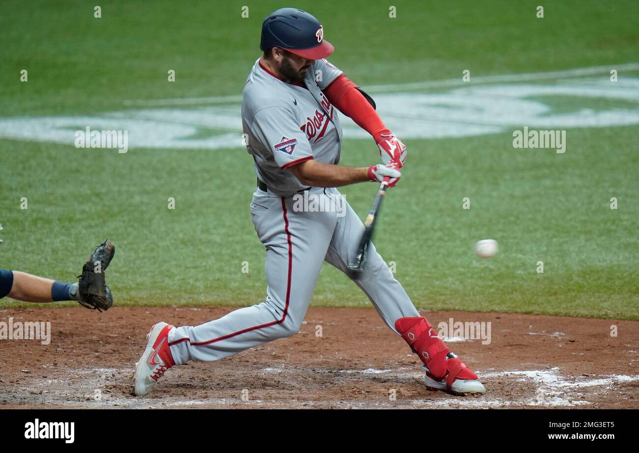 Washington Nationals' Jake Noll lines a single off Tampa Bay Rays ...