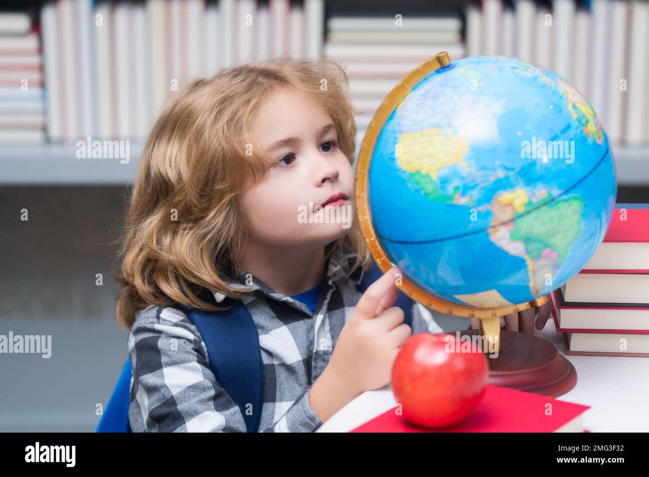 Smart caucasian school boy kid pupil student going back to school ...