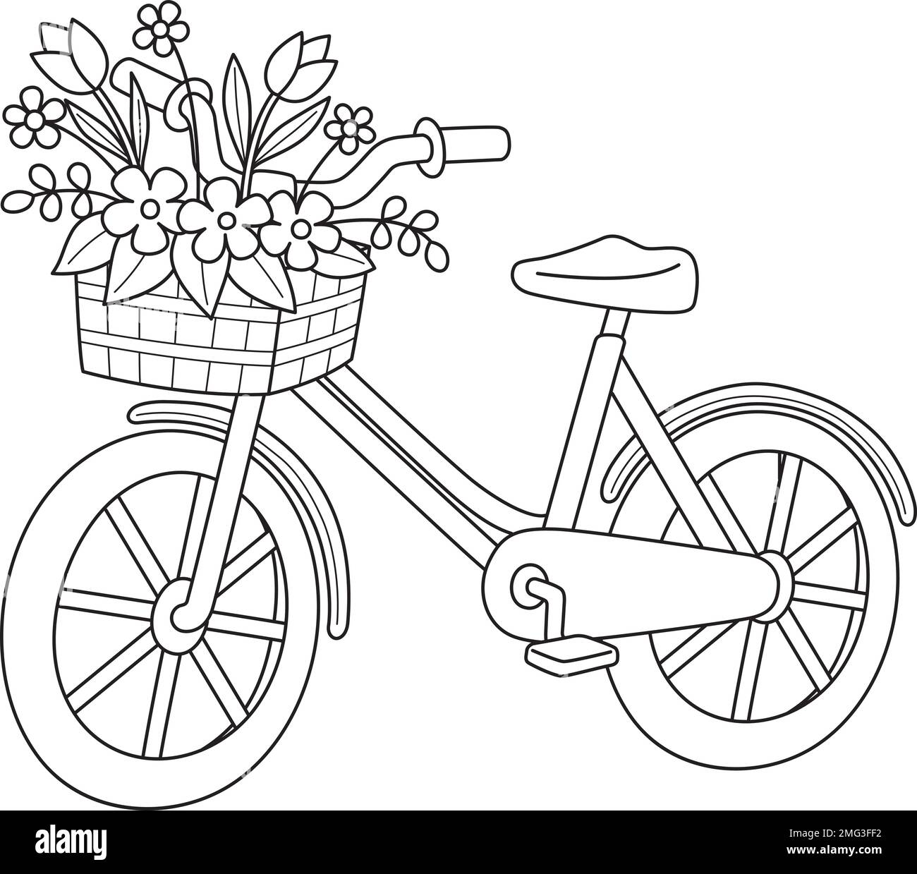 Spring Bike with Flowers Isolated Coloring Page Stock Vector Image ...