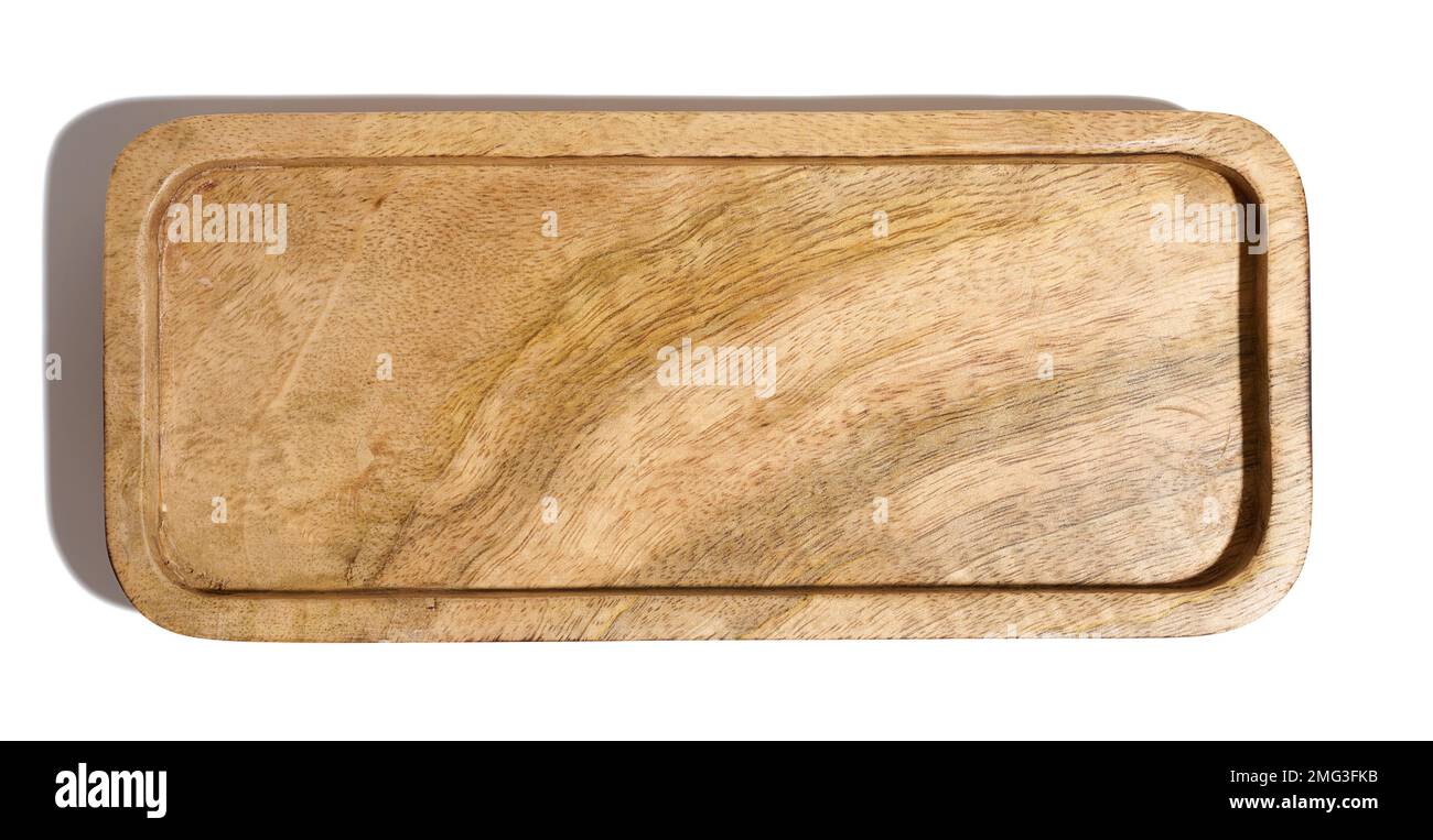 Rectangular wooden plate for serving food on a white isolated ...