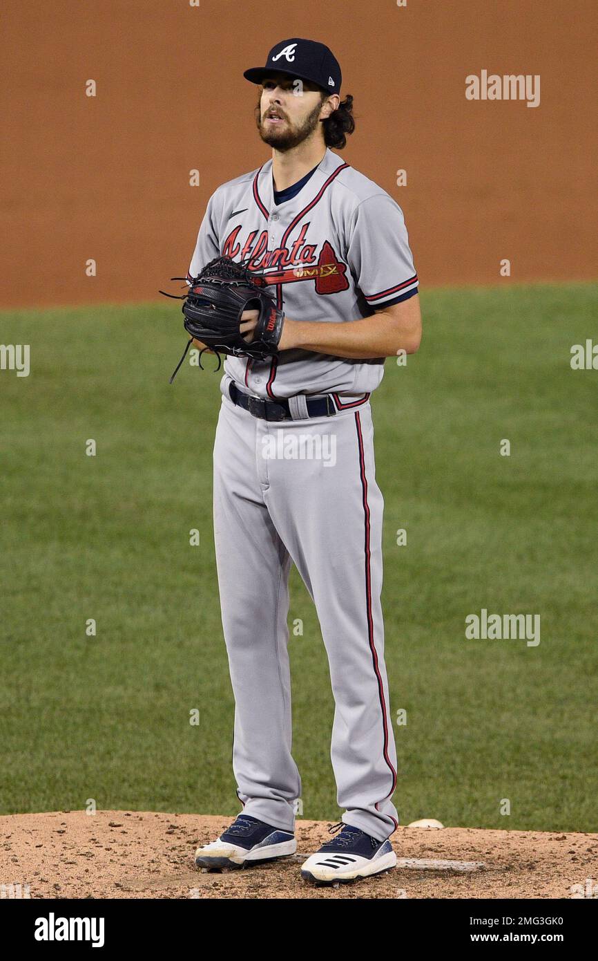 Atlanta Braves starting pitcher Ian Anderson stands on the mound during ...