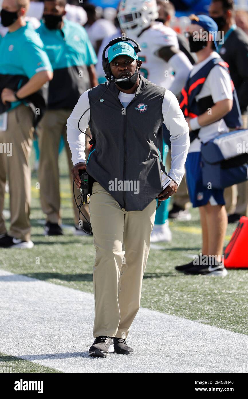 Miami Dolphins head coach Brian Flores walks the sidelines during an ...