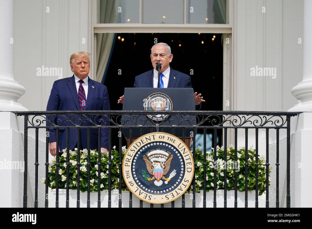 Israeli Prime Minister Benjamin Netanyahu speaks as President Donald ...