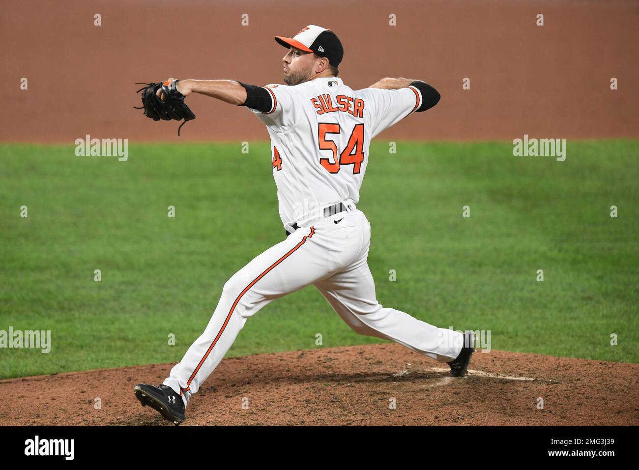 Baltimore Orioles relief pitcher Cole Sulser (54) delivers a pitch ...