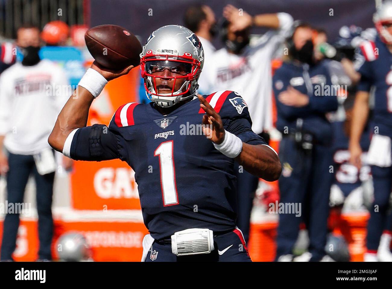 New England Patriots Quarterback Cam Newton Passes During An Nfl