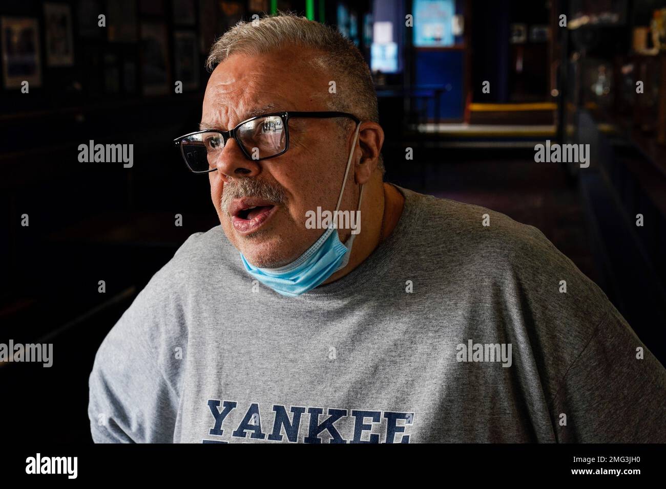 Joe Bastone, owner of Yankee Tavern, responds to questions during an ...
