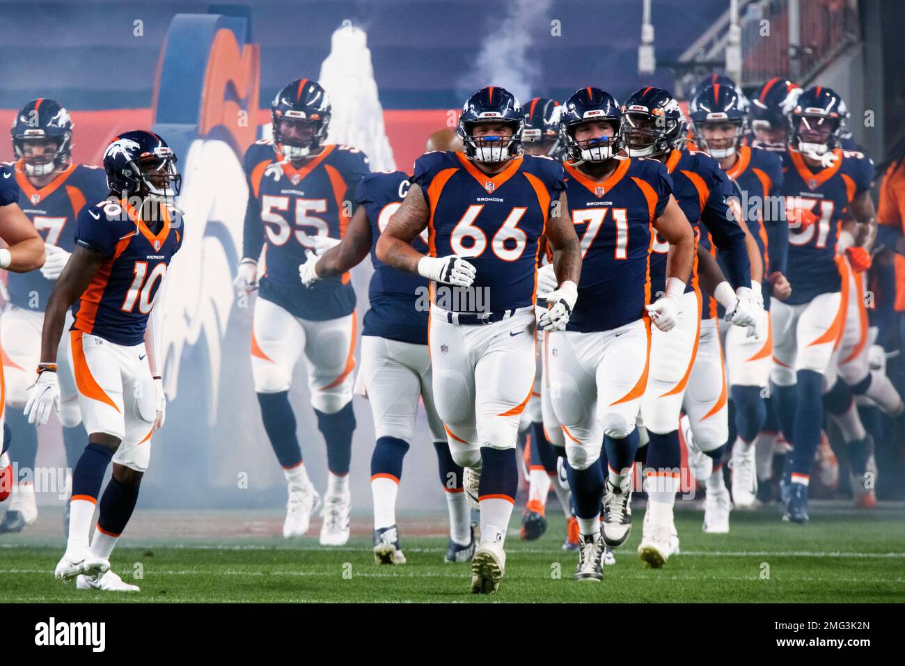 Denver Broncos wide receiver Jerry Jeudy (10) and Denver Broncos guard ...