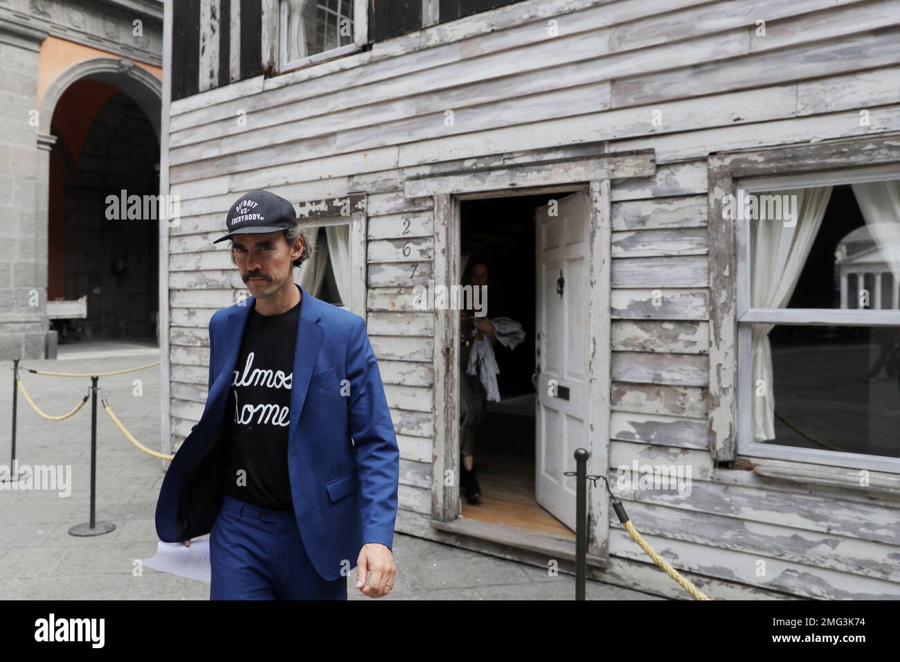Artist Ryan Mendoza walks in front of the house of U.S. civil rights ...