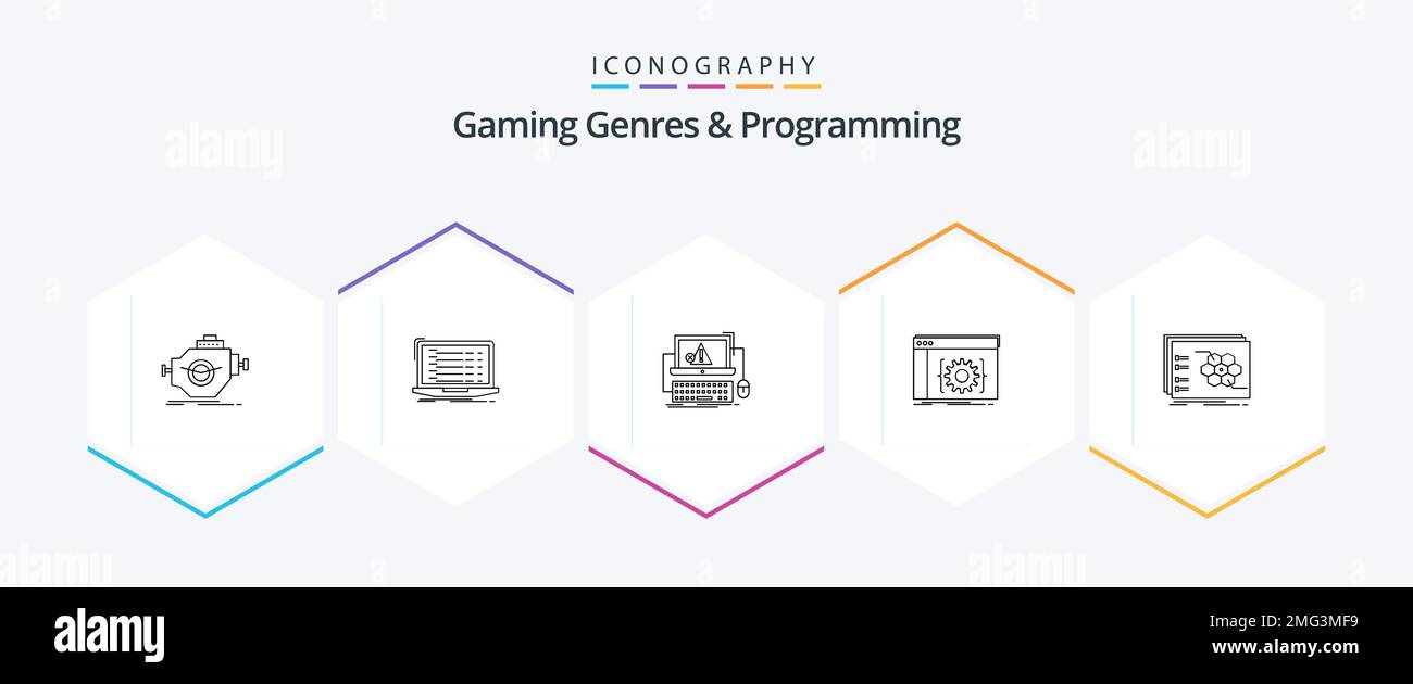 Gaming Genres And Programming 25 Line Icon Pack Including Coding Api Developer System Error 