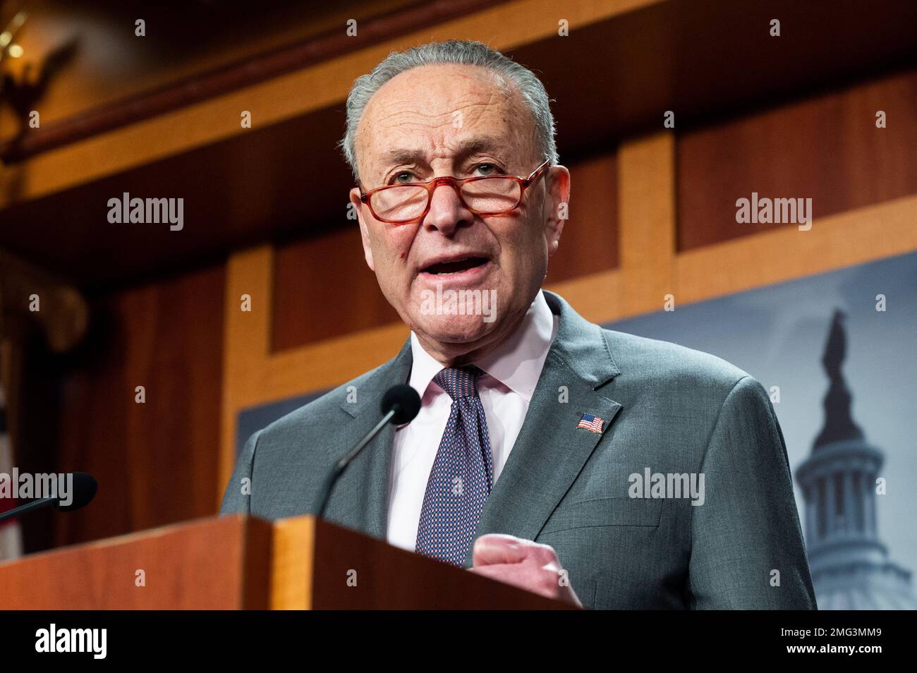 Senate Majority Leader Chuck Schumer (D-NY) speaking about Republican ...