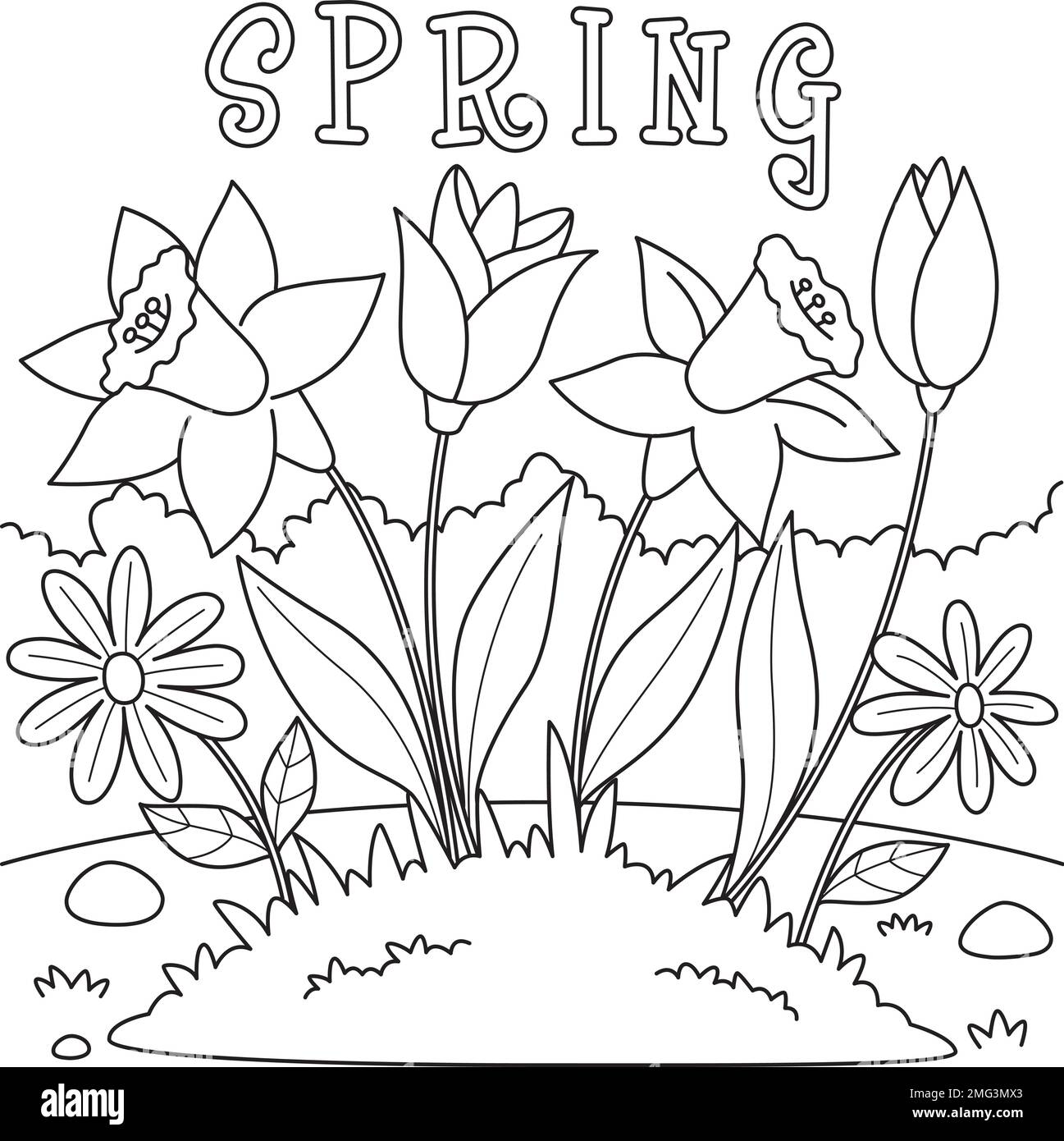 Spring Tulip Flowers Coloring Page for Kids Stock Vector Image & Art ...