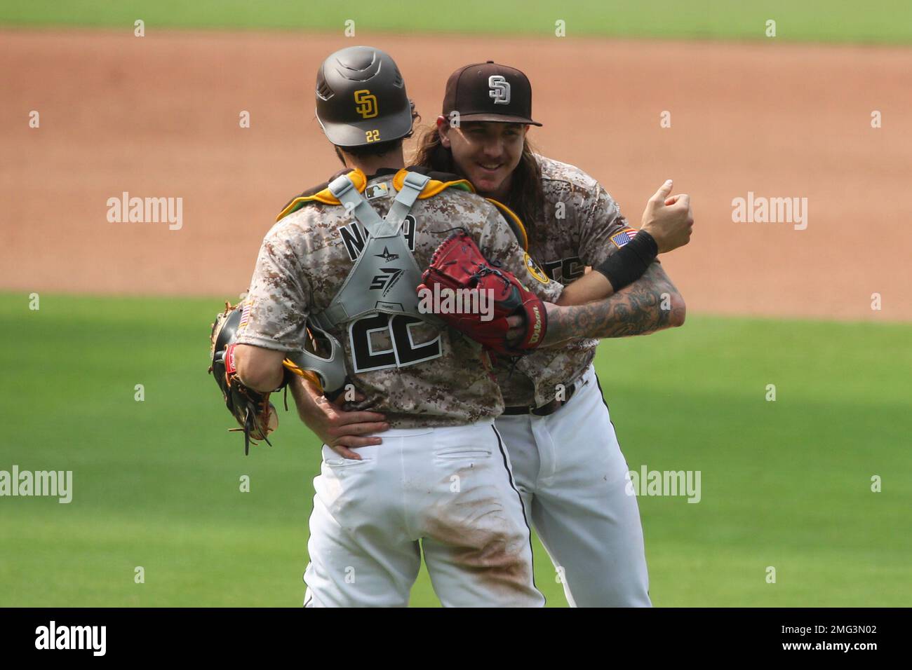 San Diego Padres starting pitcher Mike Clevinger celebrates with ...