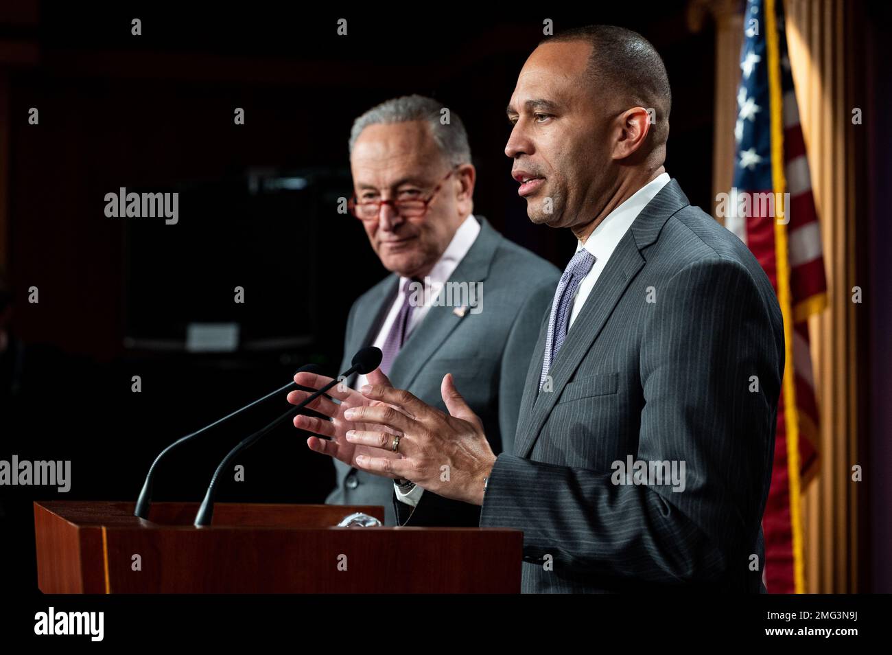 U.S. Representative Hakeem Jeffries (D-NY), standing with Senate ...