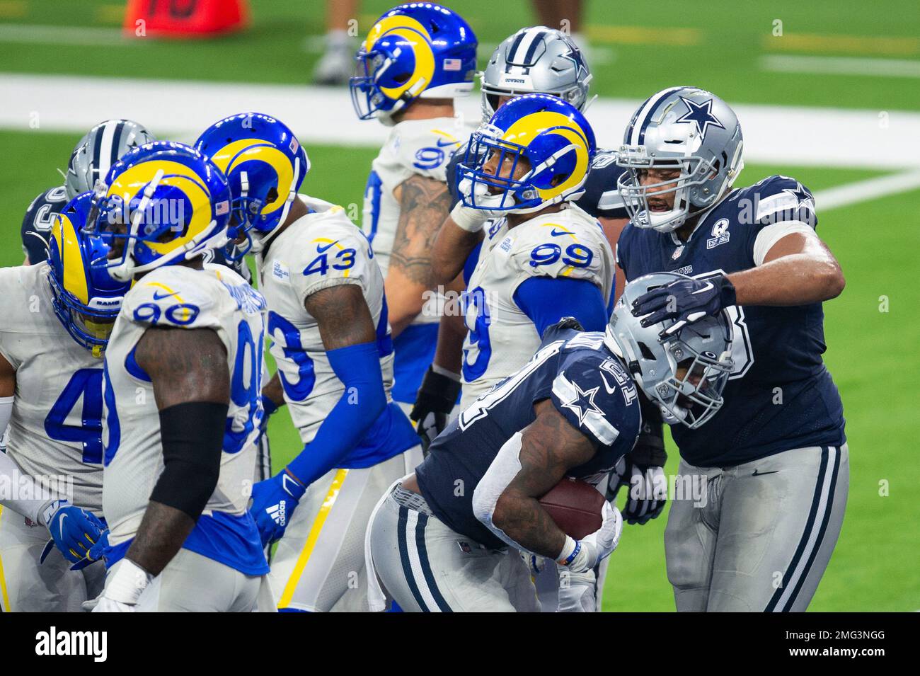 Dallas Cowboys offensive tackle Terence Steele, right, celebrates ...