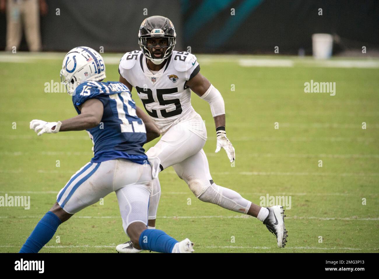 Jacksonville Jaguars cornerback D.J. Hayden (25) covers Indianapolis ...