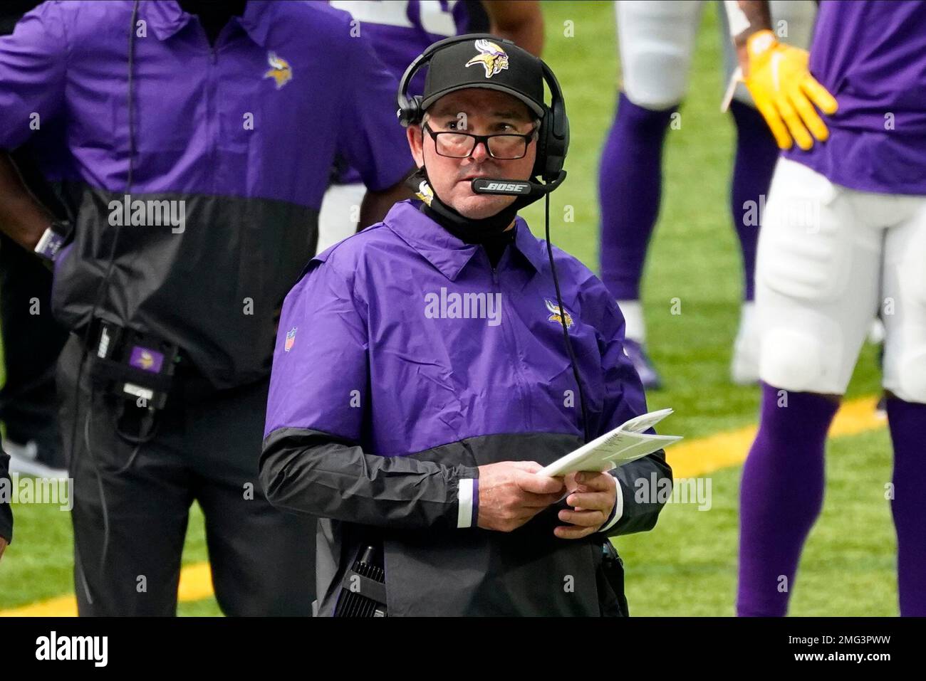 Minnesota Vikings head coach Mike Zimmer watches during an NFL football ...