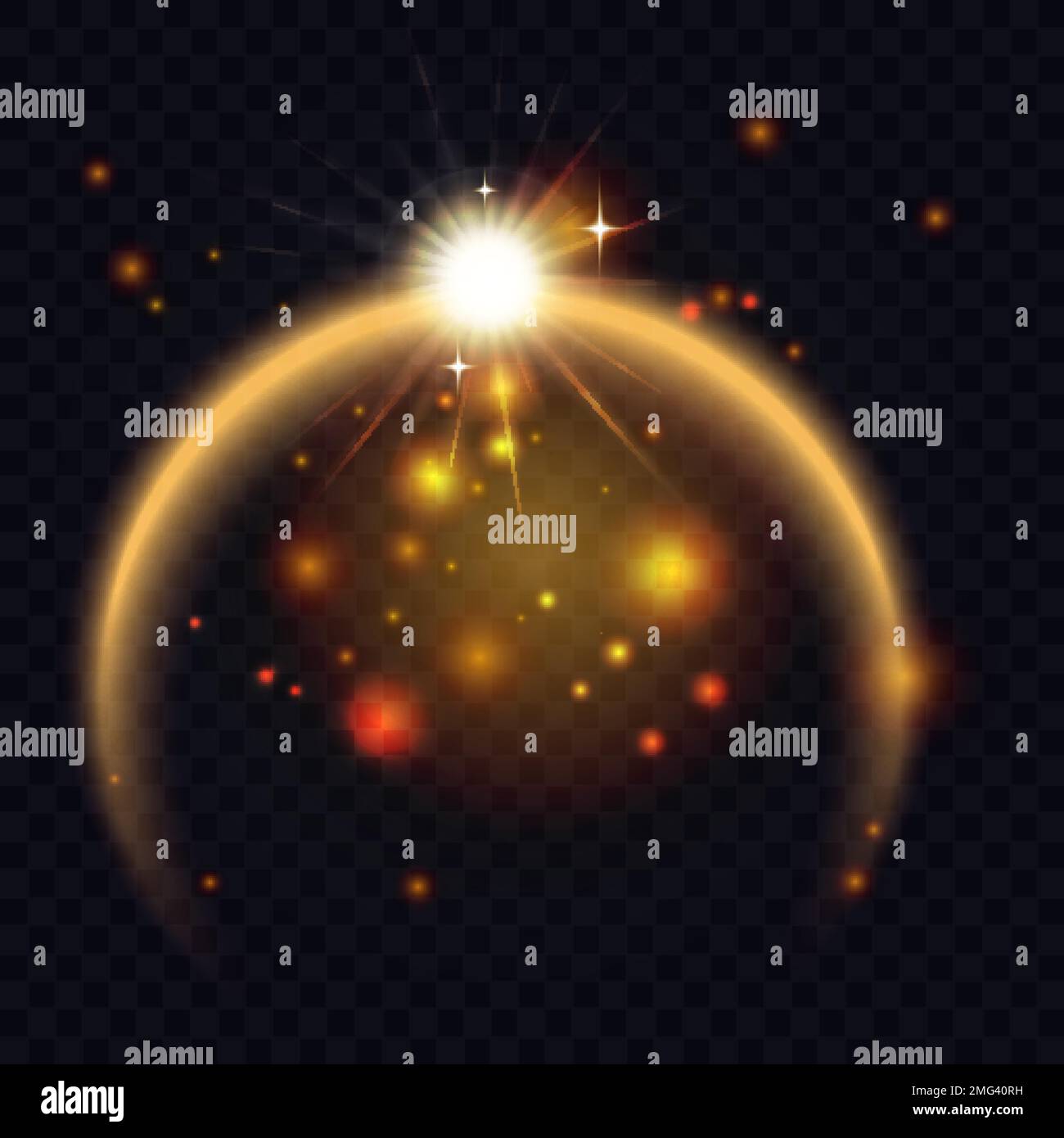 Golden beams of sun on planet edge with glowing light effect vector ...