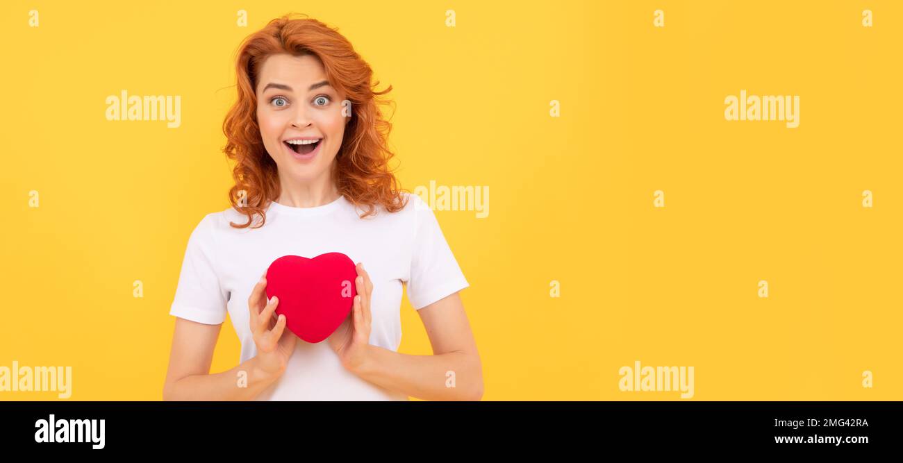 be my valentine. lady on yellow background. love present. amazed ...