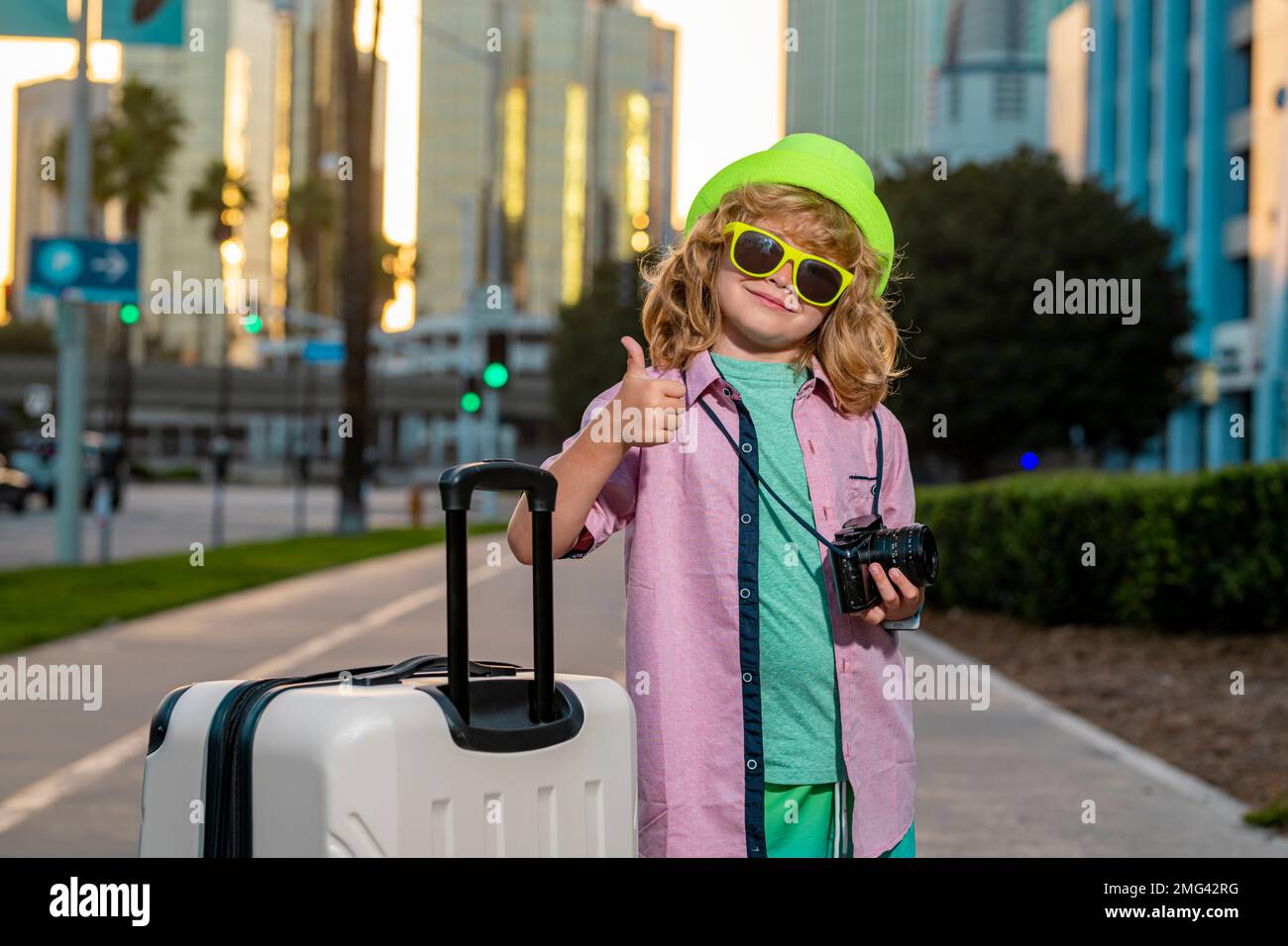 Traveler tourist kid boy 7-8 years old. Kids adventure. Passenger ...