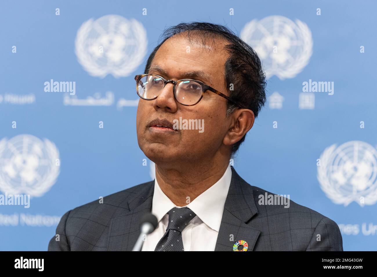 Shantanu Mukherjee speaks during press briefing on the UN World Economic Situation and Prospects ...