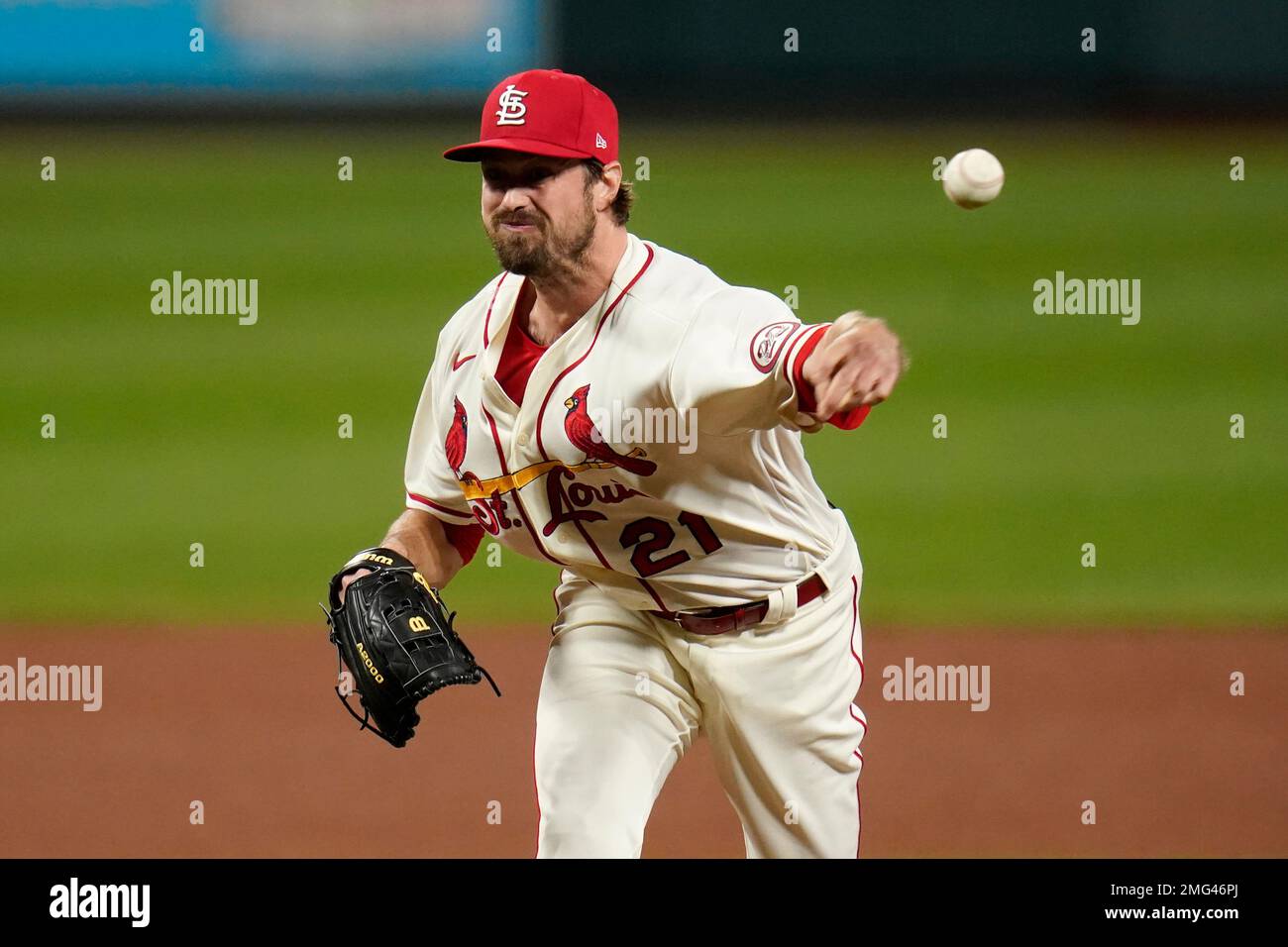 St. Louis Cardinals relief pitcher Andrew Miller throws during the eighth inning of a baseball ...